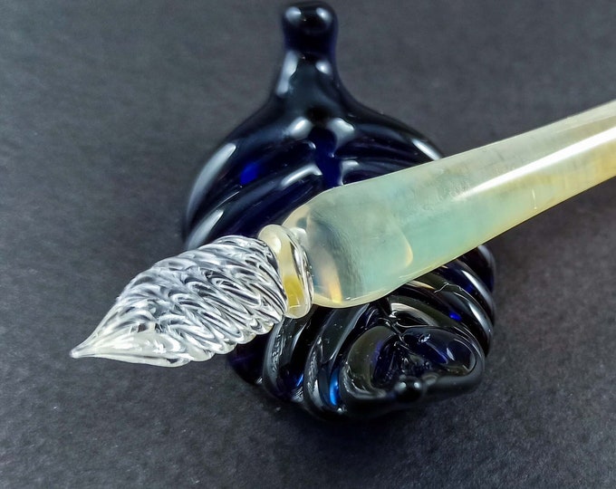 Silver-fumed Glass Dip Pen With Galaxy Marble, Pen Pillow, and Optional ...