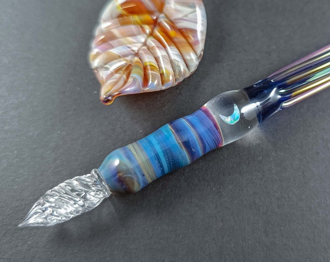 Gold and Fine Silver Fumed Glass Dip Pen With Opal, Pen Pillow, and ...
