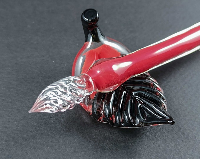 Red Glass Dip Pen With Leaf Pen Rest and Optional Ink - Handcrafted ...