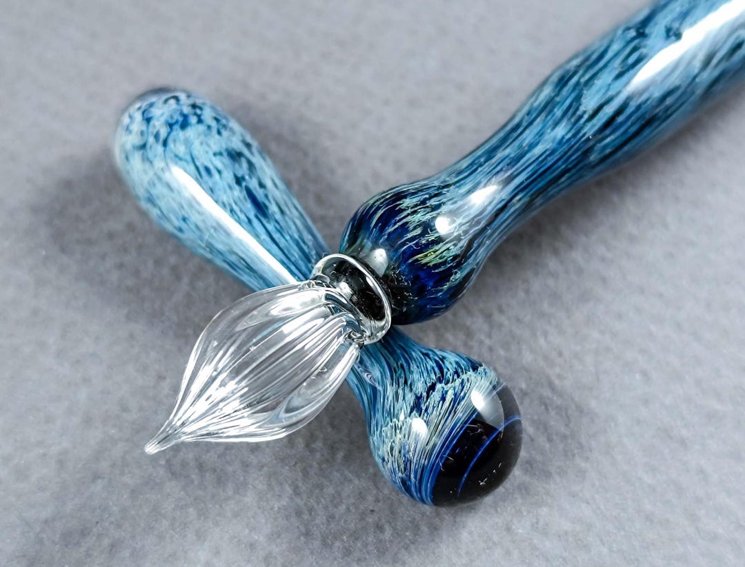 Handmade Glass Dip Pen Set, Blue-black Glass Dip in Pen, Borosilicate ...