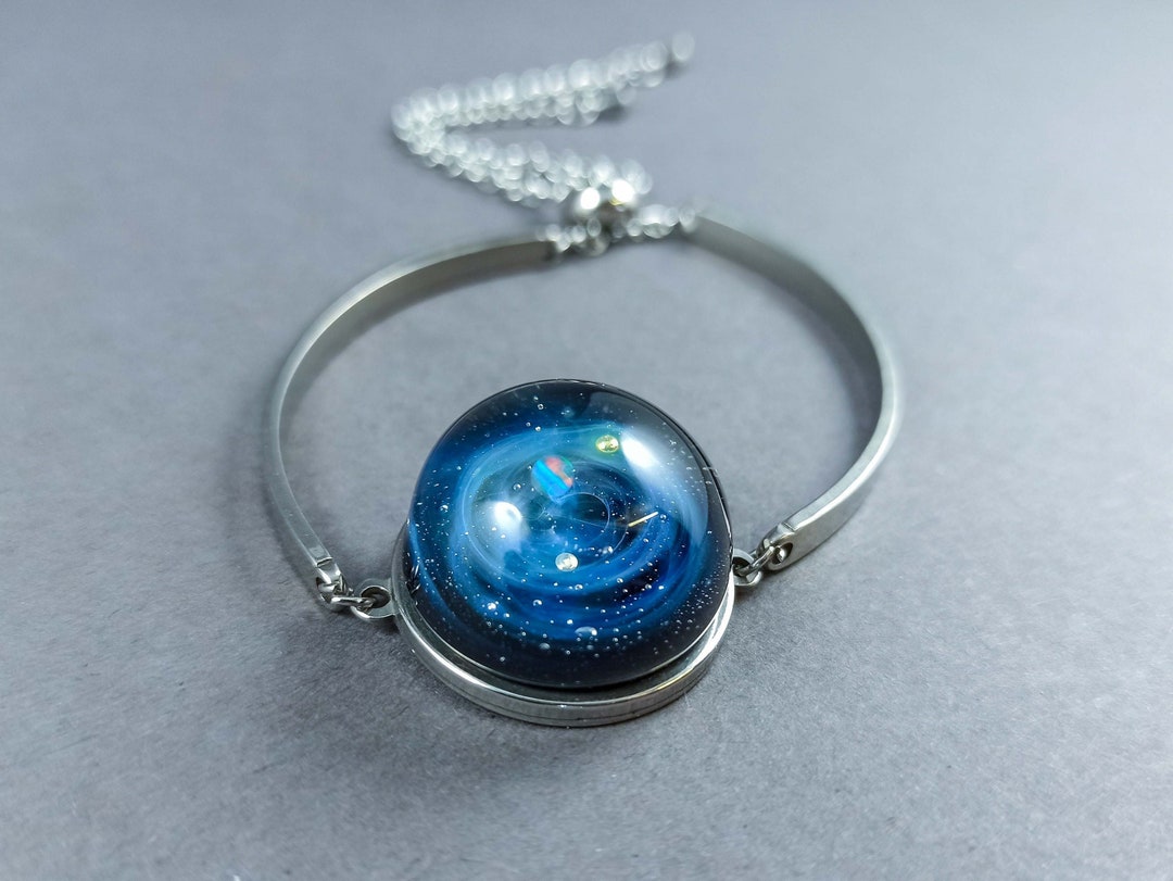Silver Fumed Galaxy Bracelet: Borosilicate Glass Opal Planet, Stainless ...