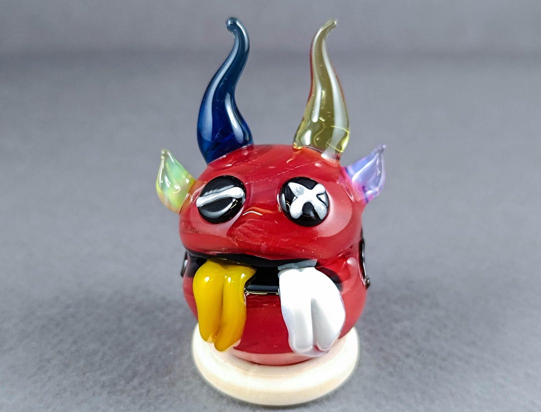 Handmade Glass Monster Marble – Red Borosilicate Creature With Stand ...