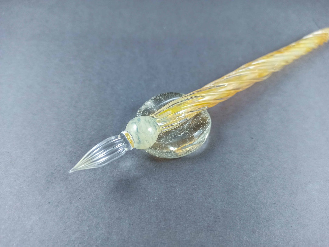 UV Reactive Blue, Silver Fumed Glass Dip Pen, Pen Pillow and Bottle of ...