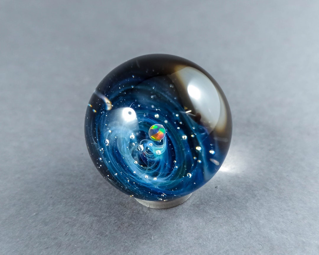 Silver Fumed Glass Galaxy Marble, With A Floating Opal Planet, Glass ...