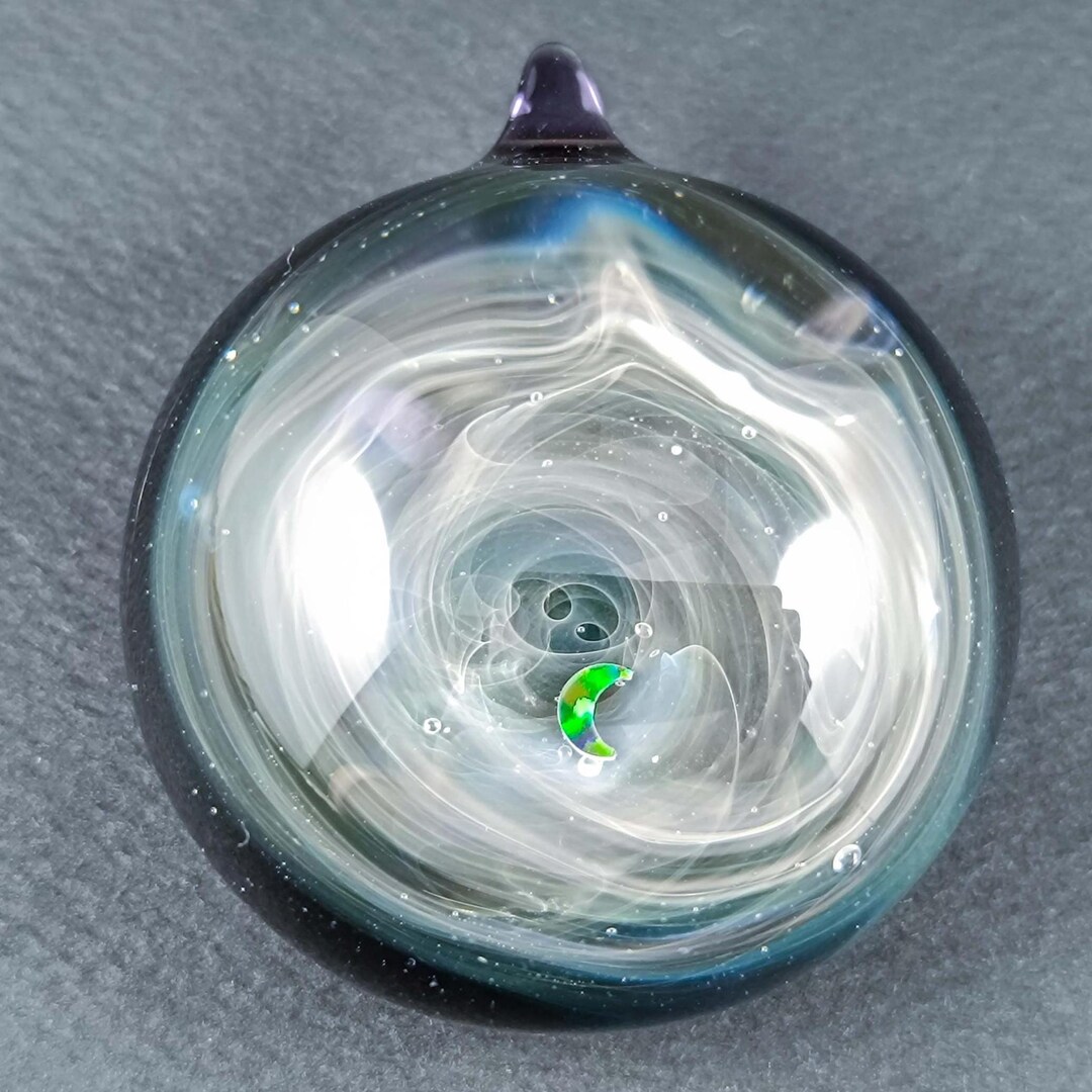 Handblown Paperweight, Fine Silver-fumed Galaxy With a Crescent Moon ...