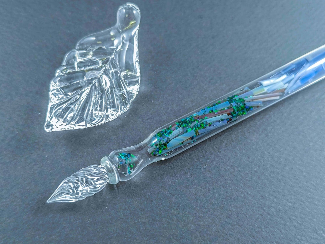Glass Dip Pen Filled With Crushed Opal and Colorful Glass Pieces, Dip ...