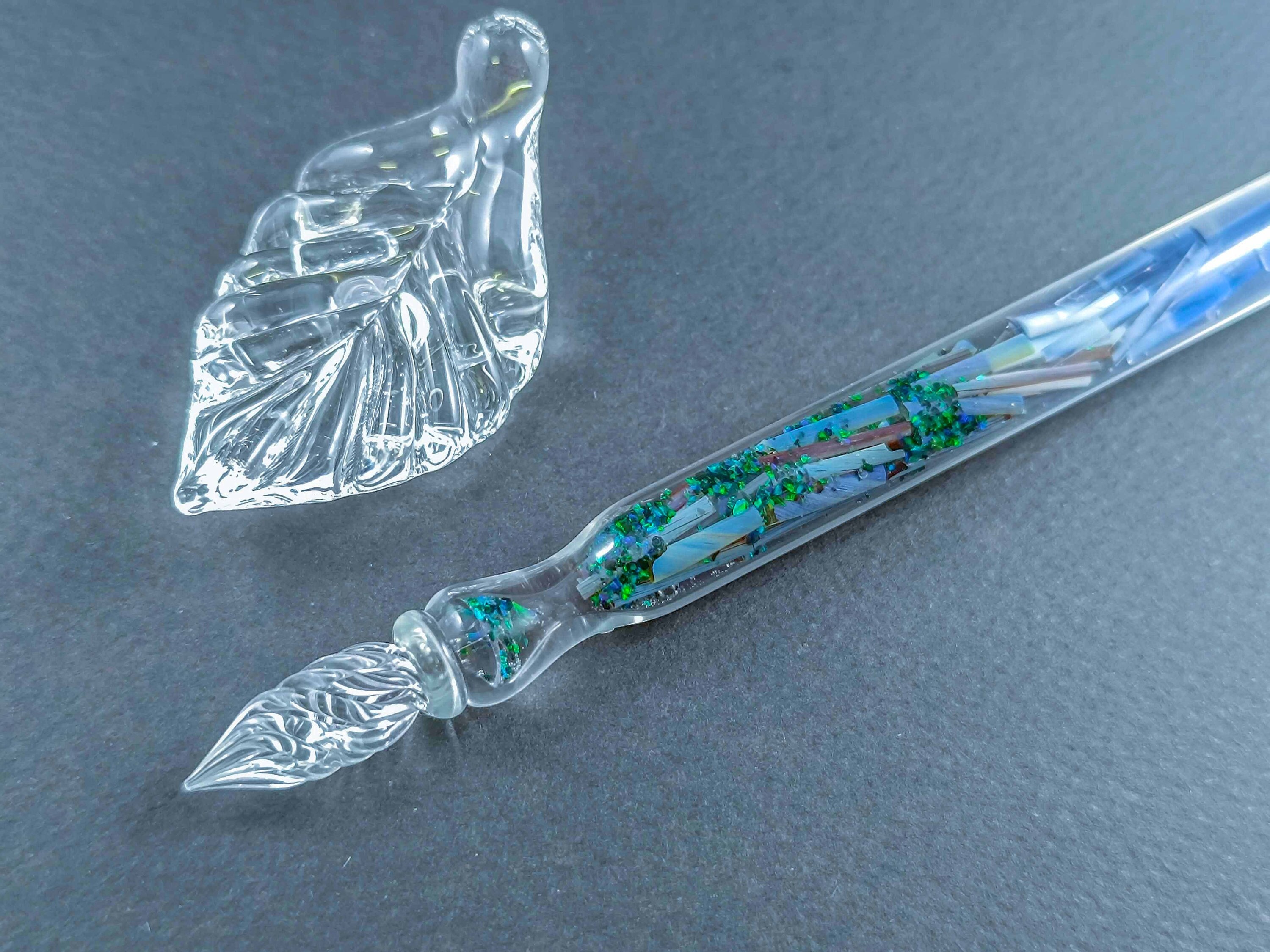 Glass Dip Pen Filled With Crushed Opal and Colorful Glass Pieces, Dip ...