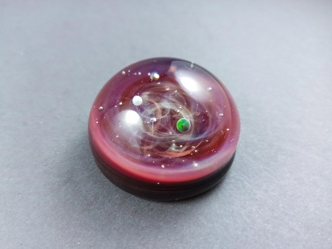 Silver Fumed Galaxy Paperweight, With Floating Opal Planets, Red Galaxy ...