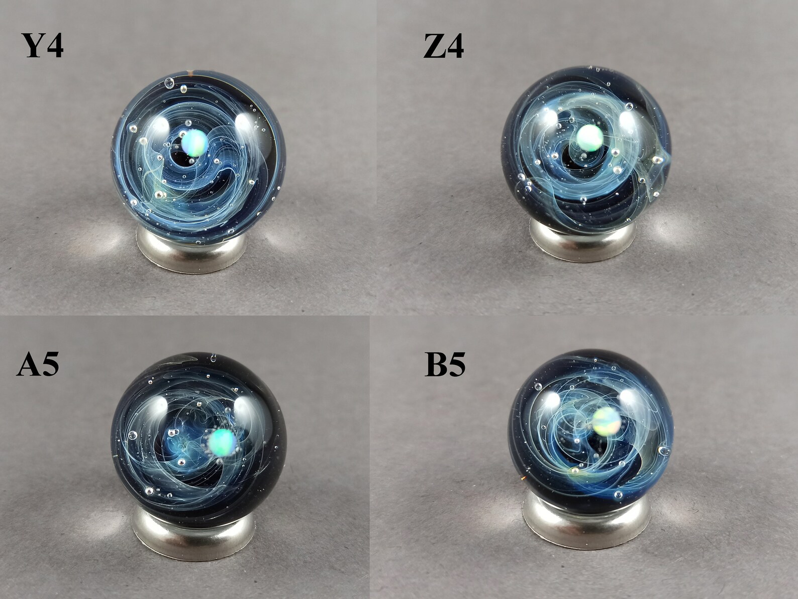 Mini Silver Fumed Glass Galaxy Marble With A Floating Opal - Etsy