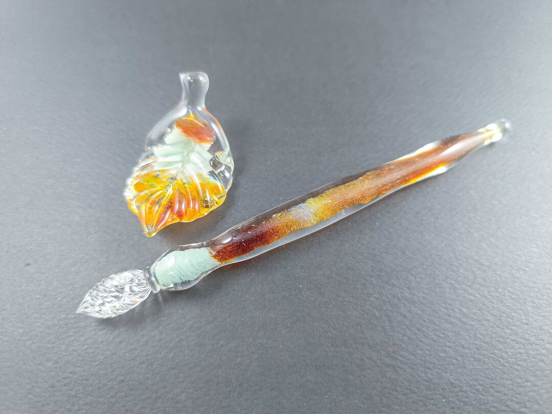 Colorful Borosilicate Glass Dip Pen With Leaf Pen Rest and Optional Ink ...