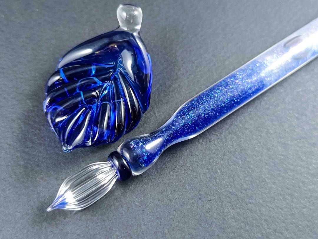 Glass Dip Pen Filled With Crushed Glass and Mica Dust, Pen Pillow and ...