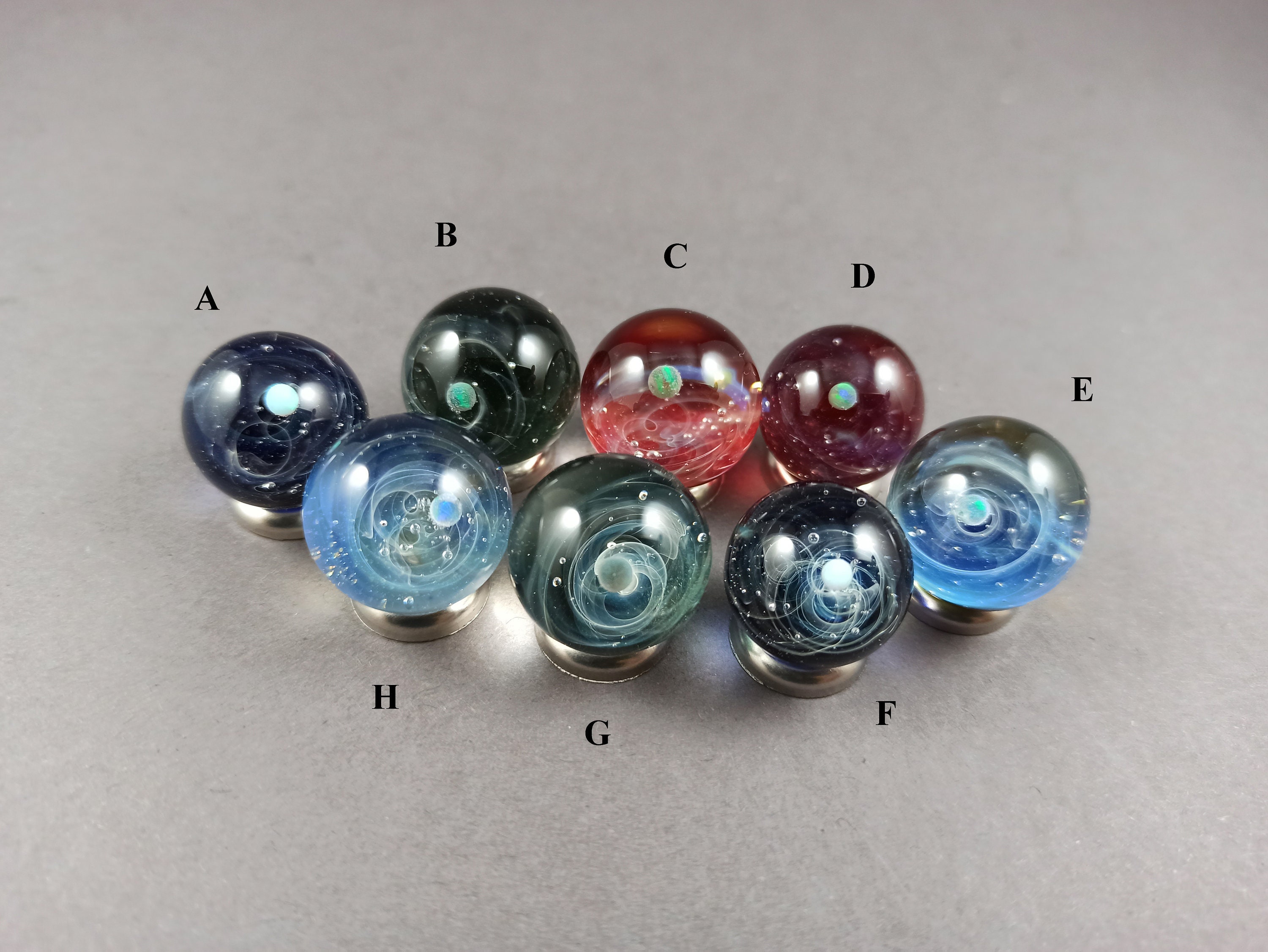 Mini Silver Fumed Glass Galaxy Marble With A Floating Opal | Etsy