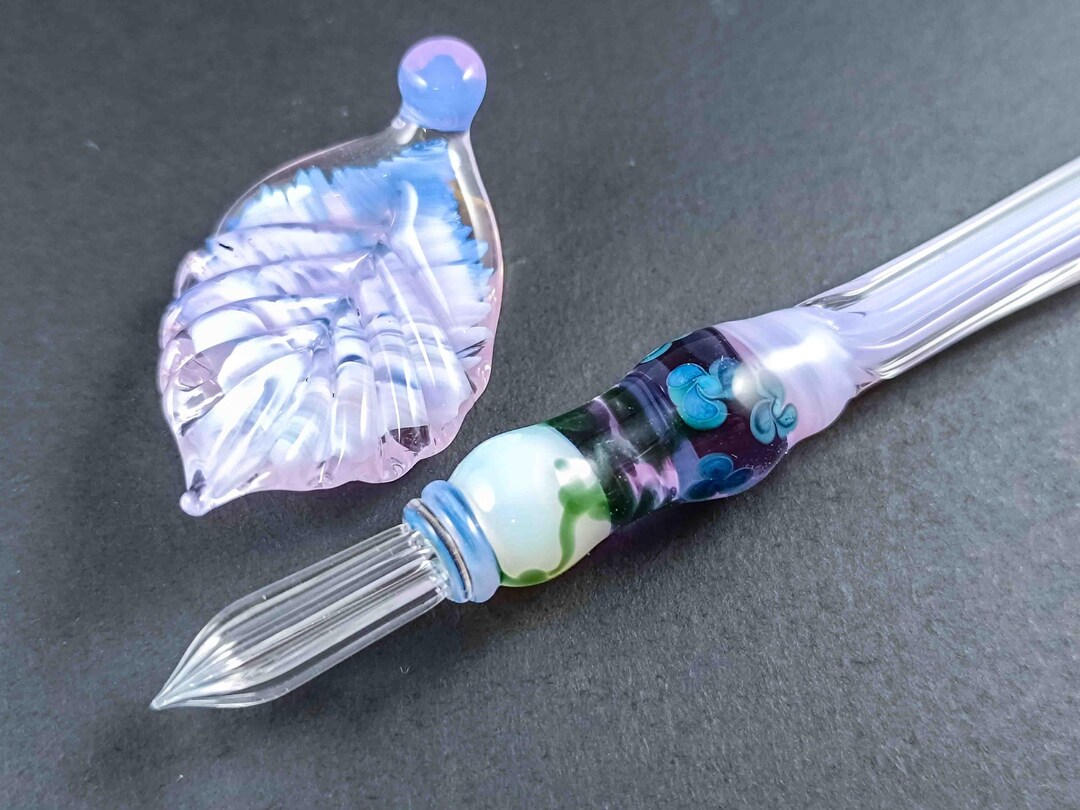 Handmade Glass Dip Pen With Floral Design, Unique Glass Pen Set With ...