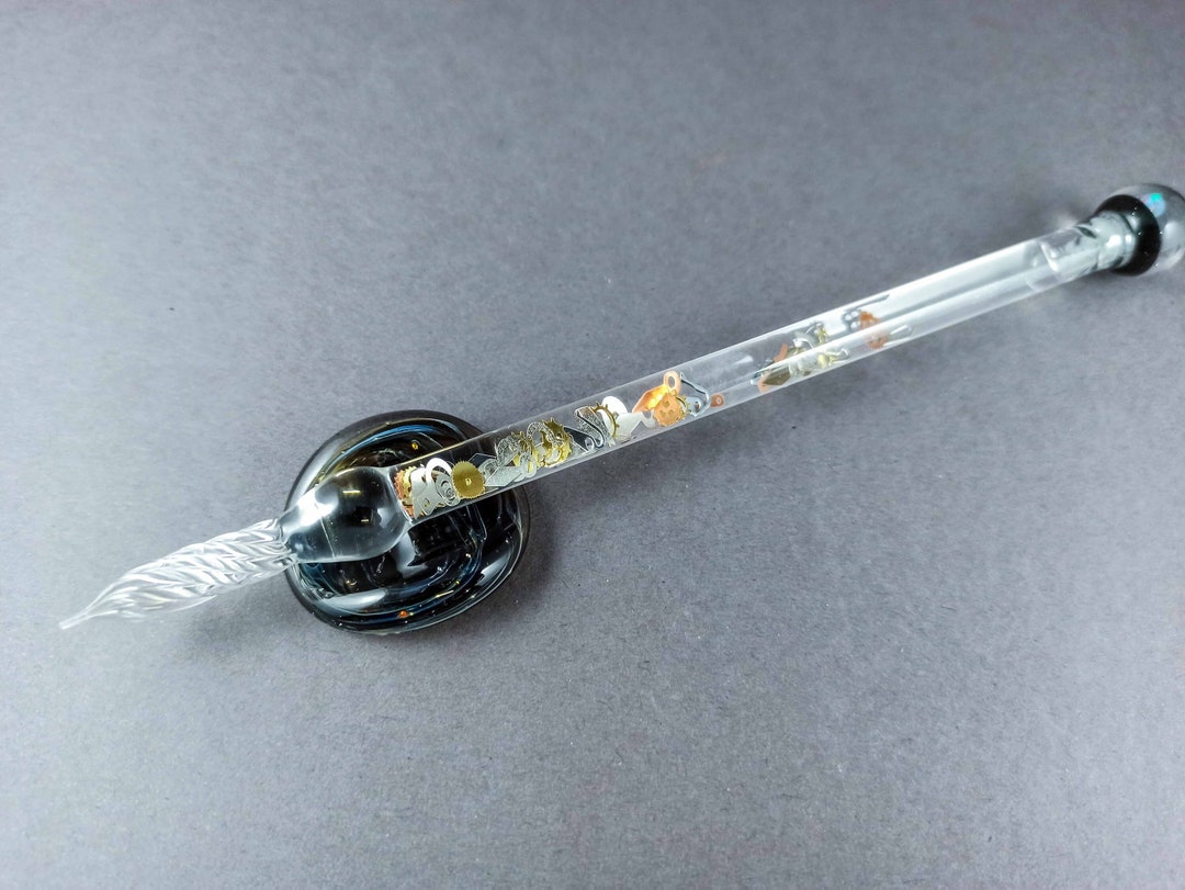 Glass Dip Pen Filled With Floating Cog and Gears, Dip Pen With Galaxy ...