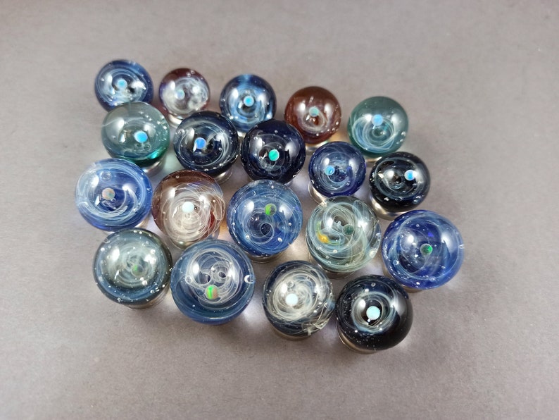 Mini Silver Fumed Glass Galaxy Marble With A Floating Opal | Etsy