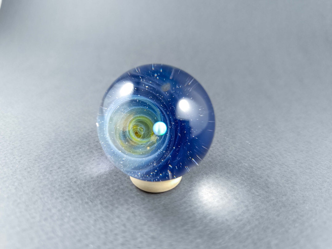 Silver Fumed Glass Galaxy Marble, With A Floating Opal Planet, Glass ...