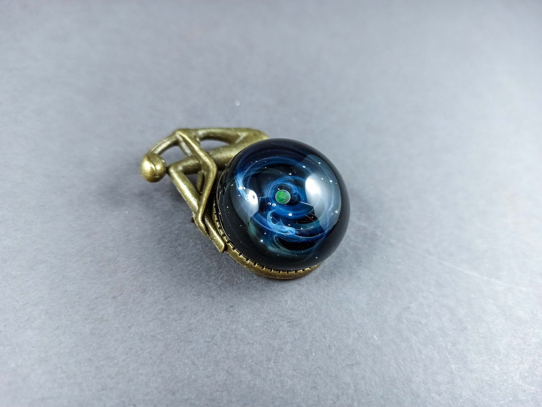 Glass Galaxy Pin With an Opal Planet, Handmade Antique Bronze Brooch ...