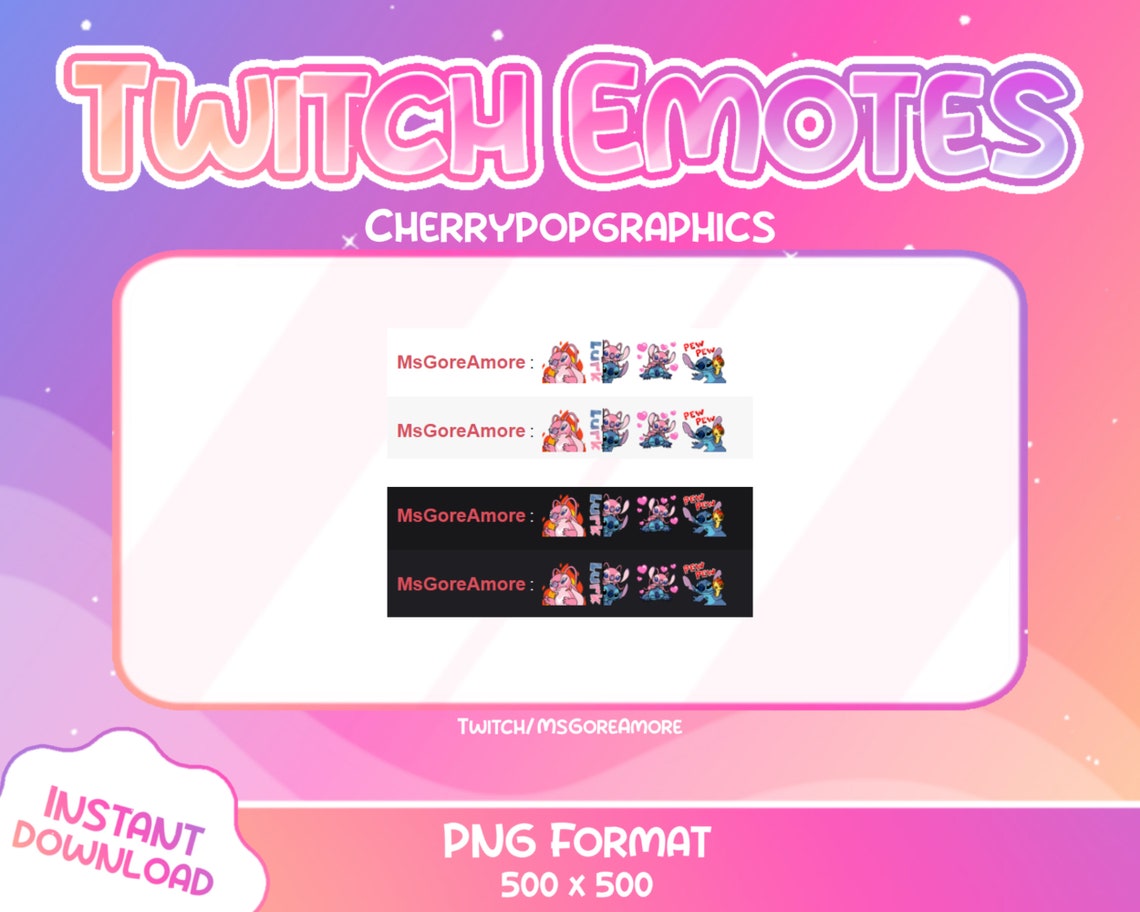 4 Pack Cute Stitch and Angel Emotes for Twitch Lurk, Pew Pew, Love ...