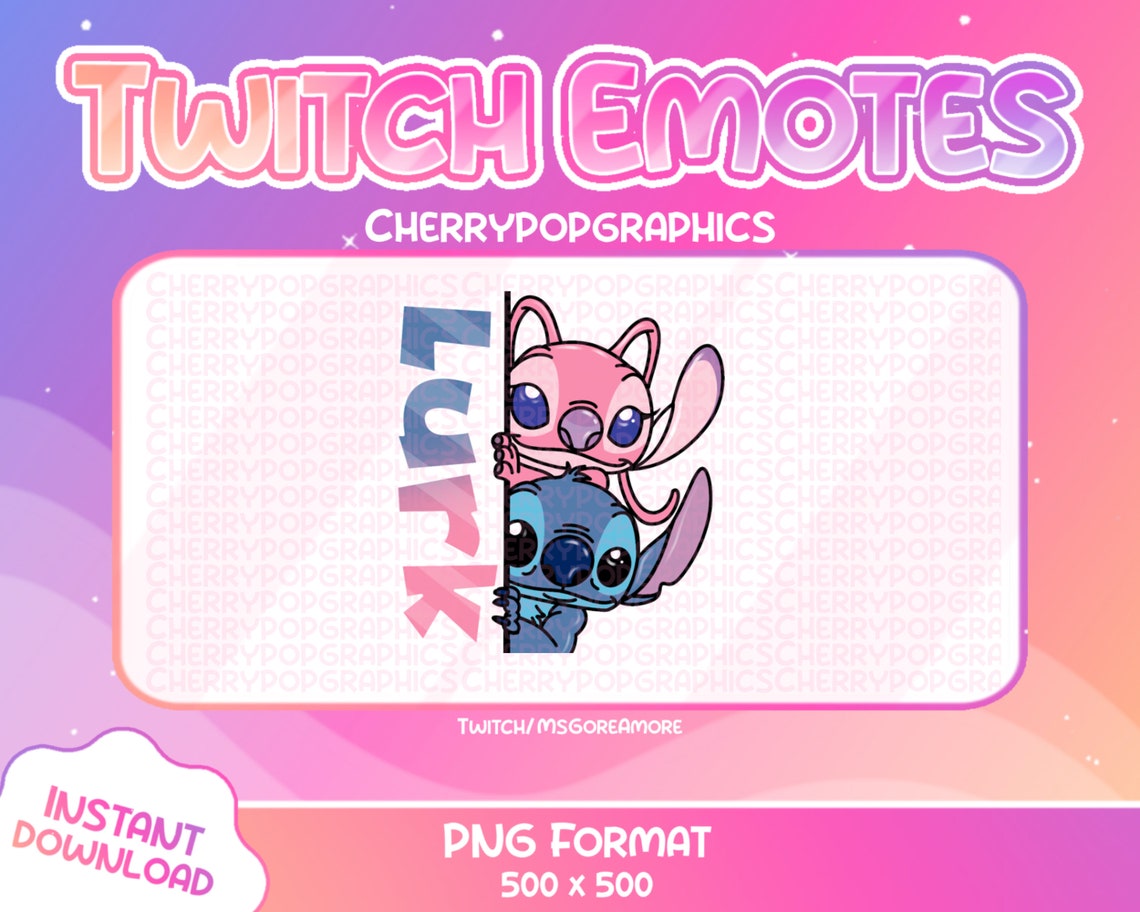 4 Pack Cute Stitch and Angel Emotes for Twitch Lurk, Pew Pew, Love ...
