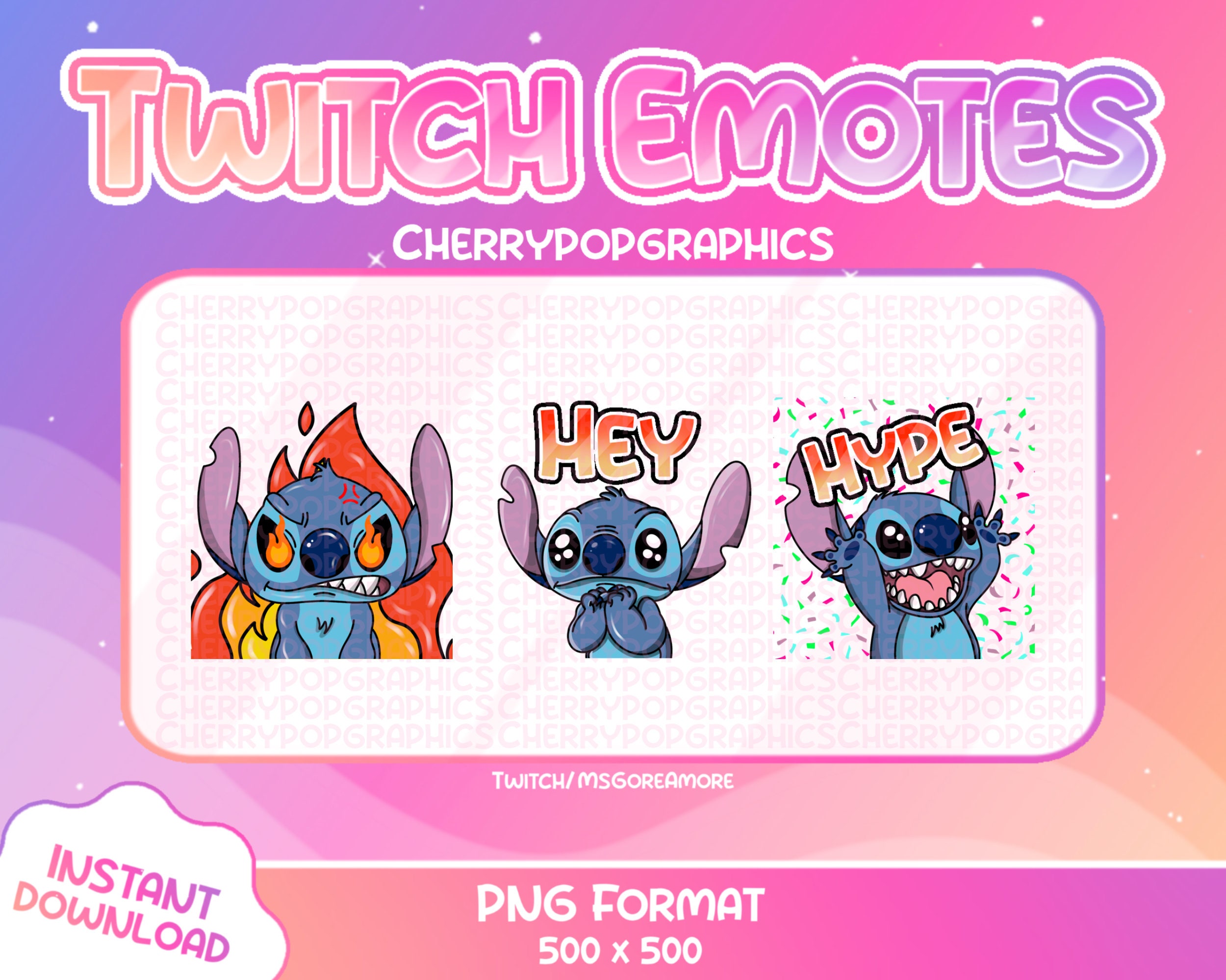 3 Cute Stitch Emotes for Twitch/discord! HYPE. HEY, RAGE Twitch ...