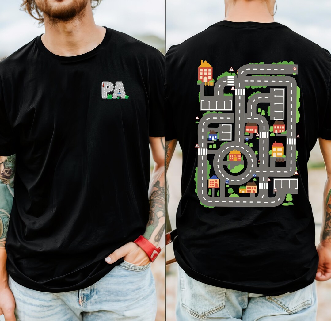 Pa's Car Track T-shirt, Front and Back Print, Cars on Pa's Back, Funny ...