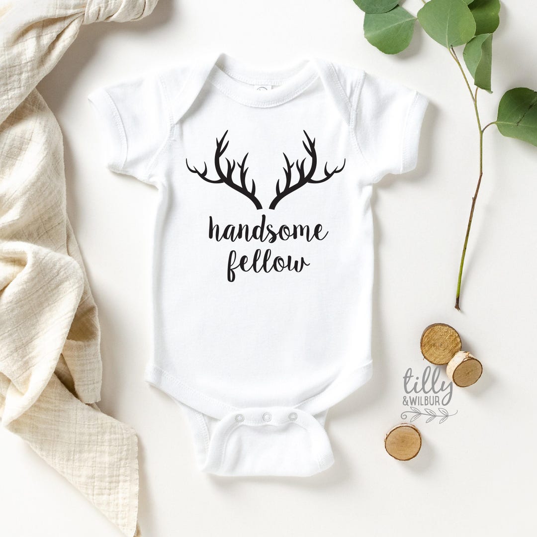 Handsome Fellow Baby Boy Outfit, Woodland Theme, Deer Antlers, White ...