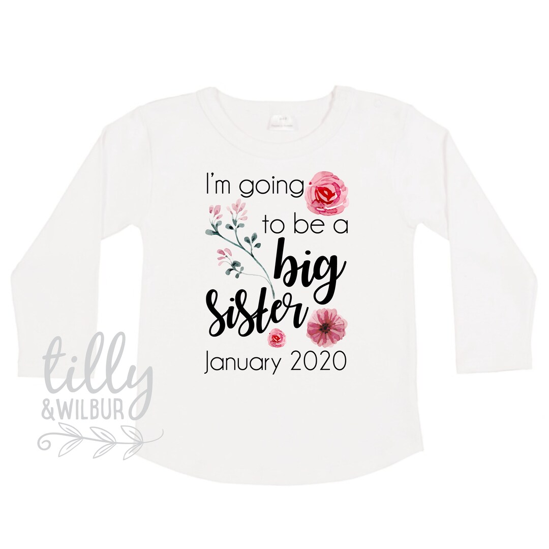 I'm Going to Be A Big Sister Long Sleeve T-shirt for Girls, Floral ...