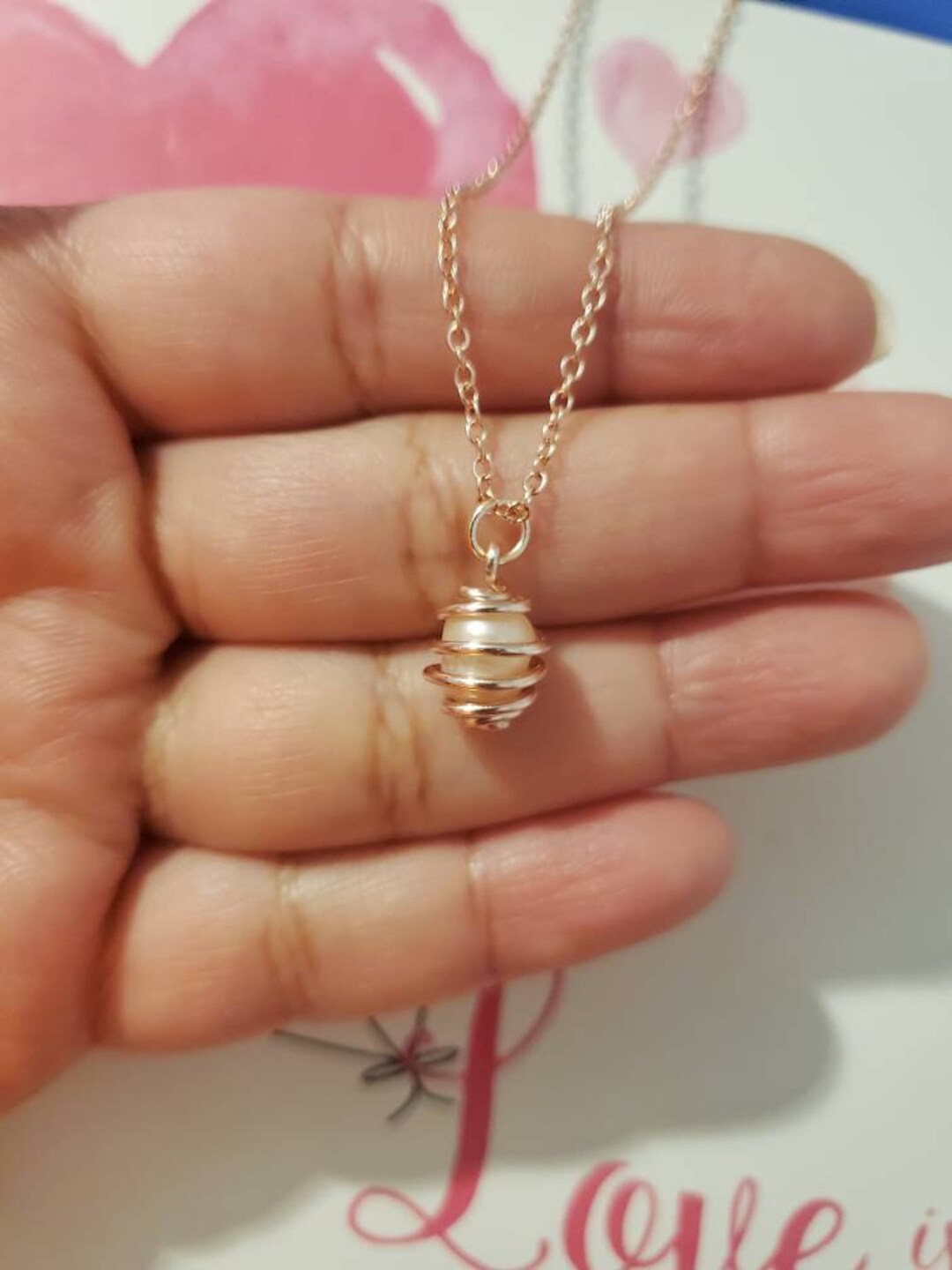 Made to Order Pearl Cage Wire Spiral Necklace - Wire Wrapped Pearl ...