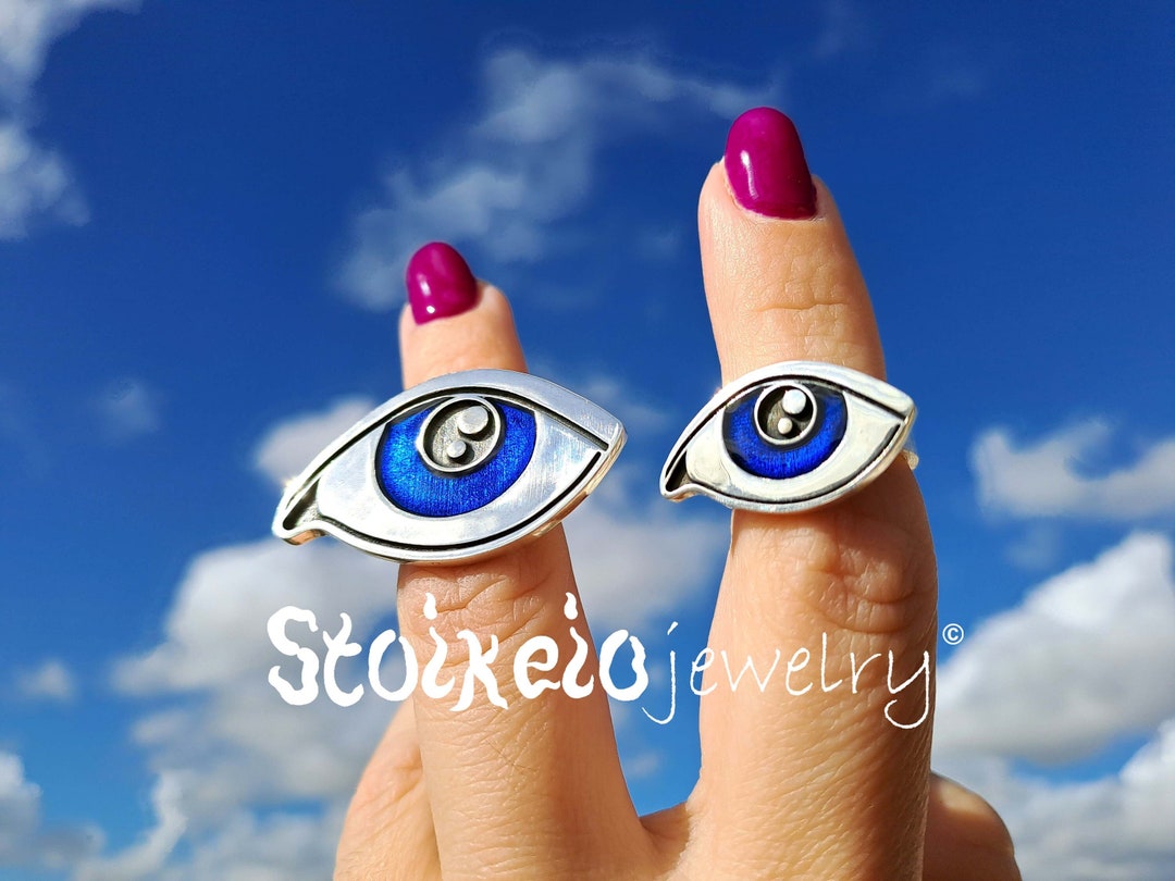 Evil Eye Ring, Stunning Eyes, Sterling Silver, Protection Jewelry, Blue ...