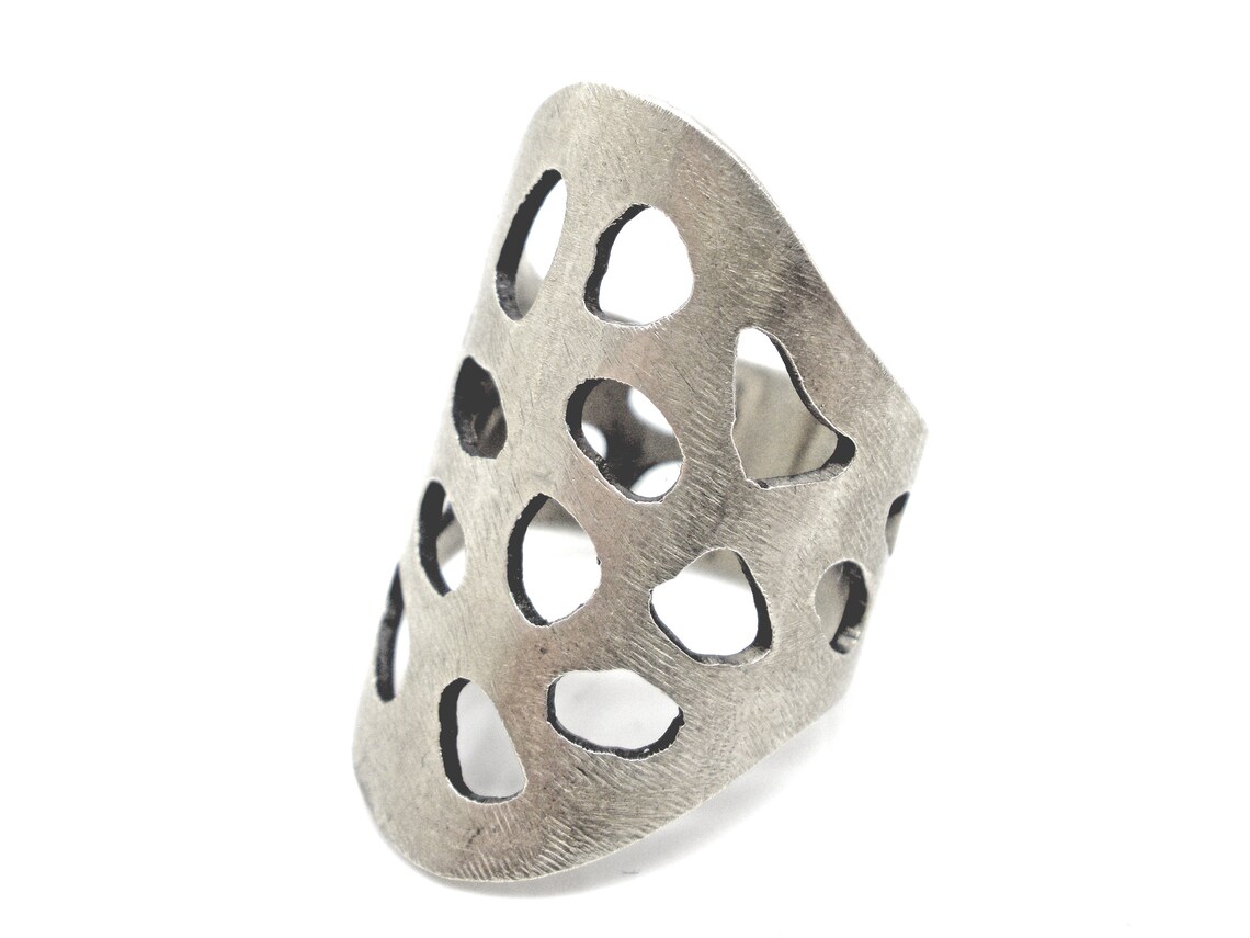 Big Silver Ring Cutout Ring Minimal - Etsy