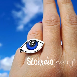 Evil Eye Ring, Stunning Eyes, Sterling Silver, Protection Jewelry, Blue ...