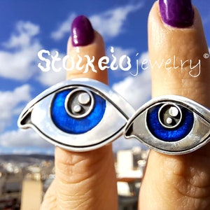 Evil Eye Ring, Stunning Eyes, Sterling Silver, Protection Jewelry, Blue ...