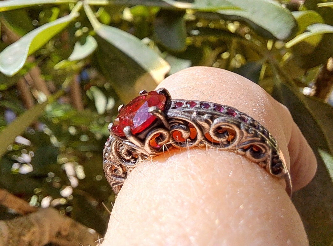 Ruby Red Ring, Handmade Gothic Ring, Vintage Style Silver Ring ...