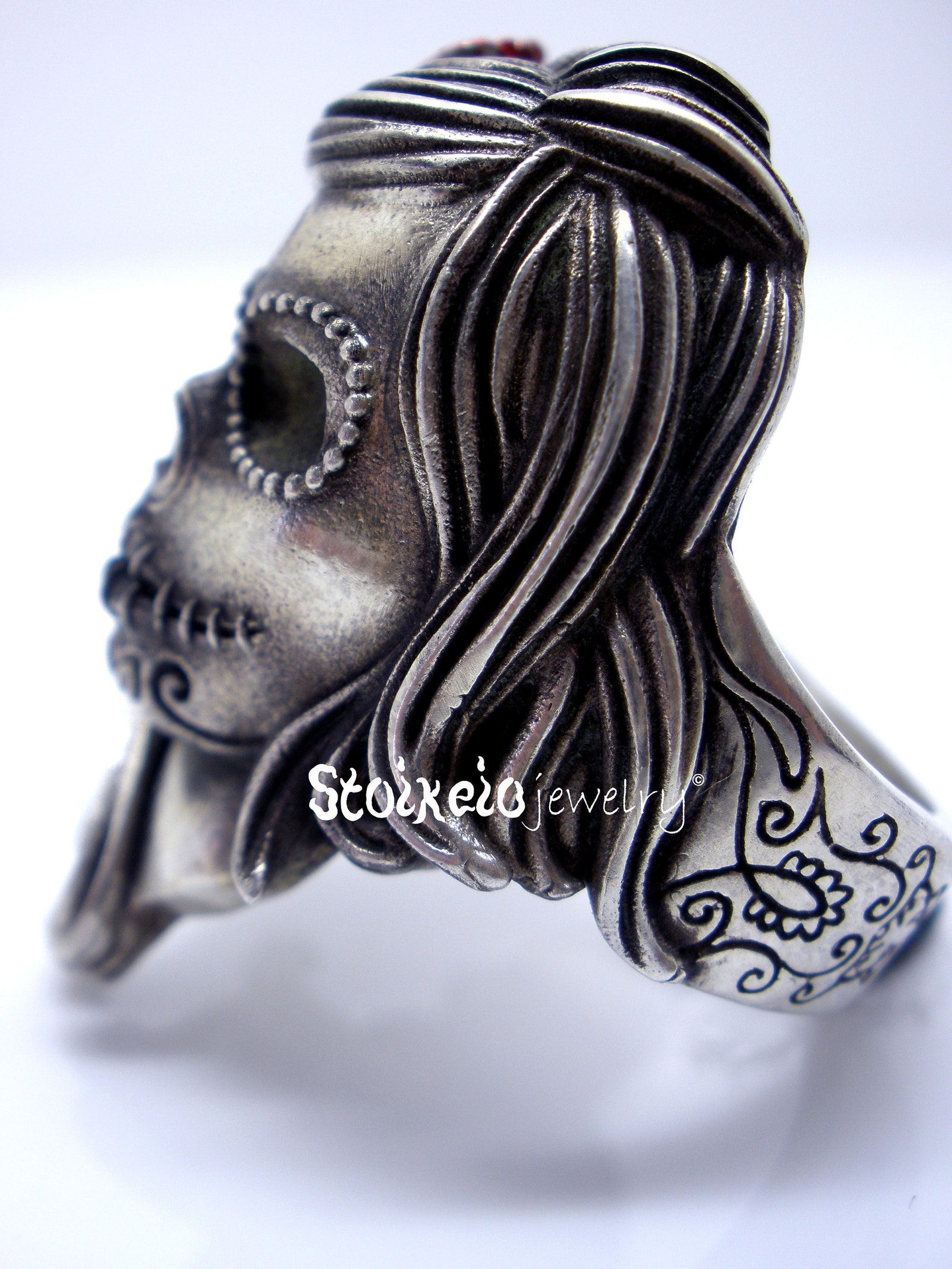 Sugar Skull Ring Silver Skull Dia De Los Muertos Sterling - Etsy