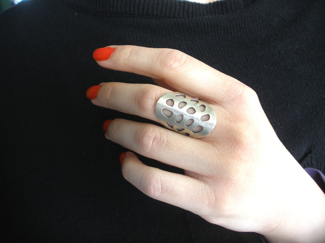 Big Silver Ring, Cutout Ring, Minimal - Etsy