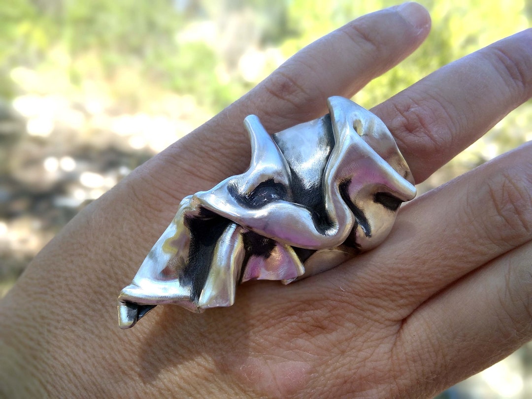 Abstract Ring, Solid Silver, Artistic Wide Ring, Folding Ring, One of A ...