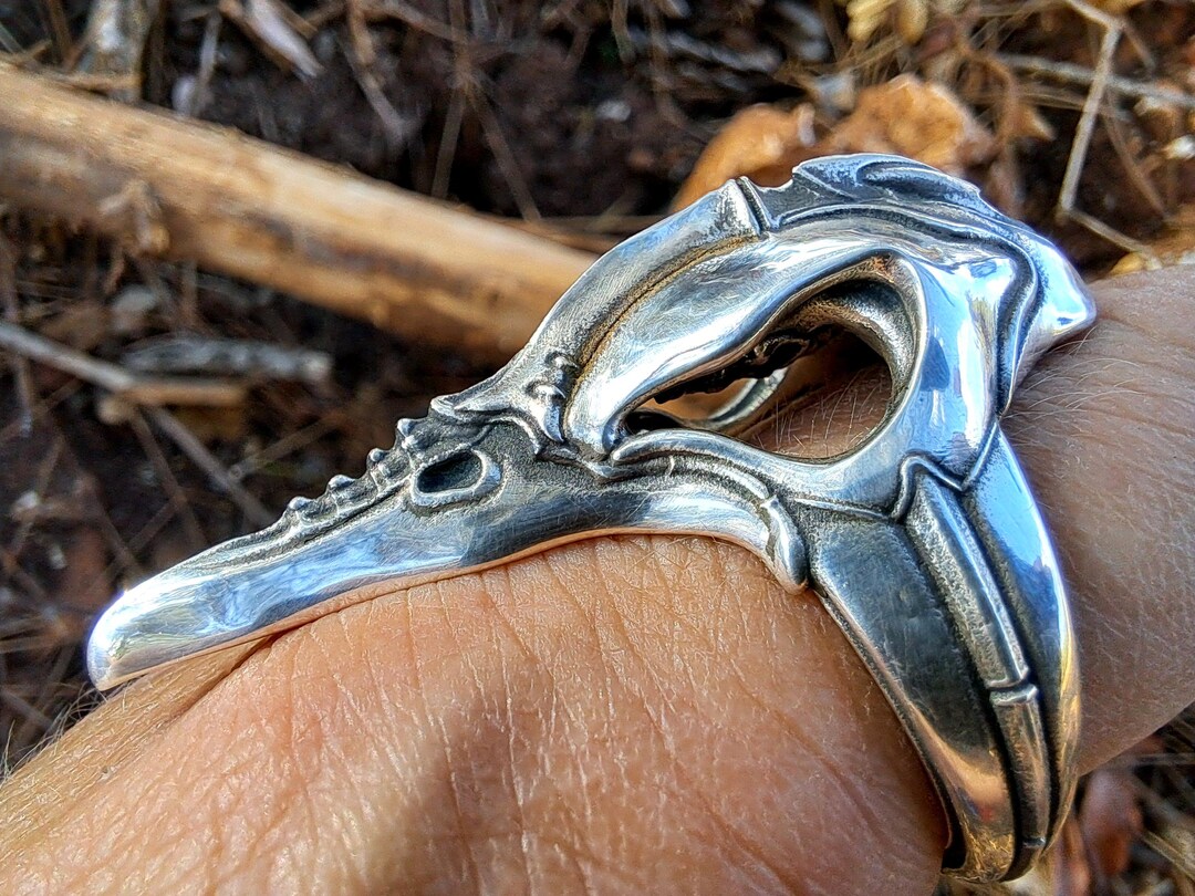 Crow Skull Ring, Bird Skull Silver Ring, Bird Beak Cut Out Stunning ...