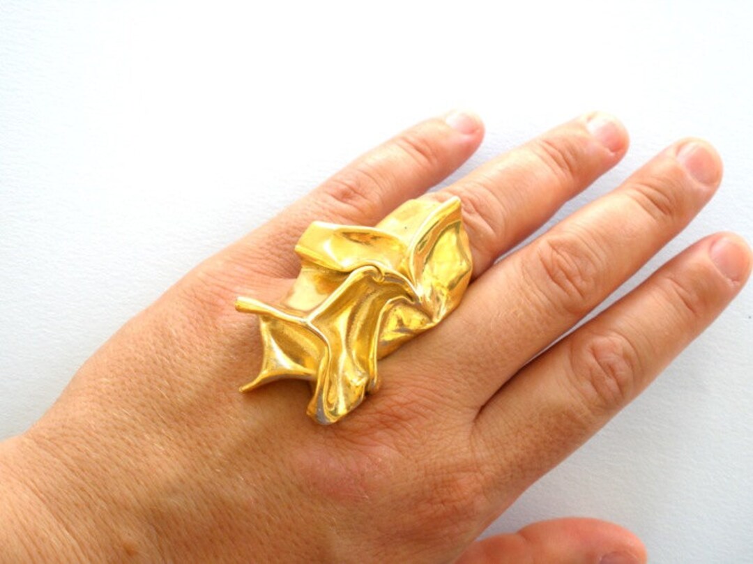 Gold Folding Ring, Sculptured Ring, Gold Plated Folding Ring, One of a ...