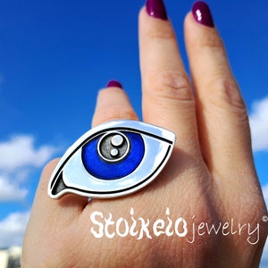 Evil Eye Ring, Stunning Eyes, Sterling Silver, Protection Jewelry, Blue ...