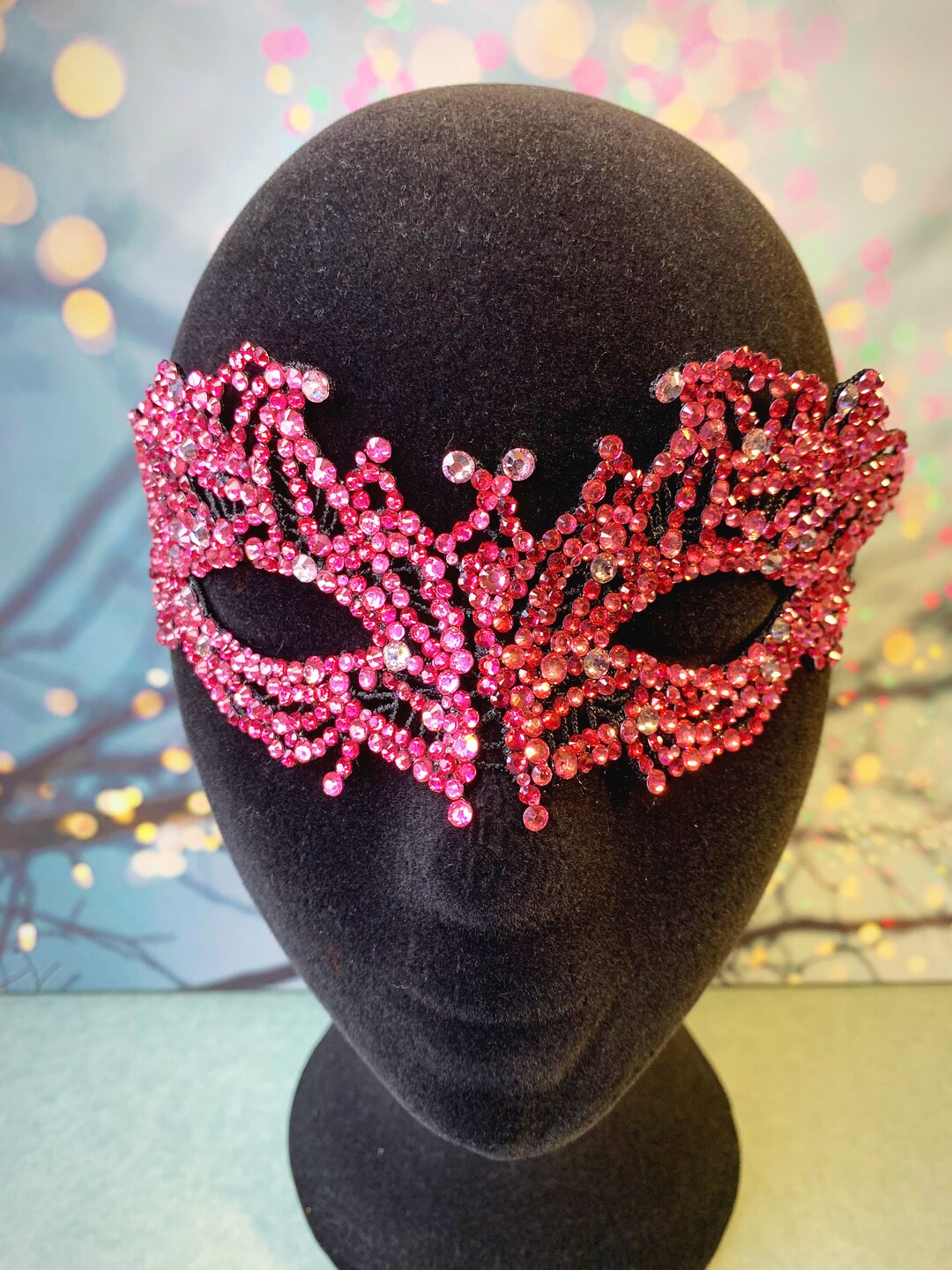 Masquerade Mask Queen Fairy Princess Tiara Pink Green Crystals Gems ...