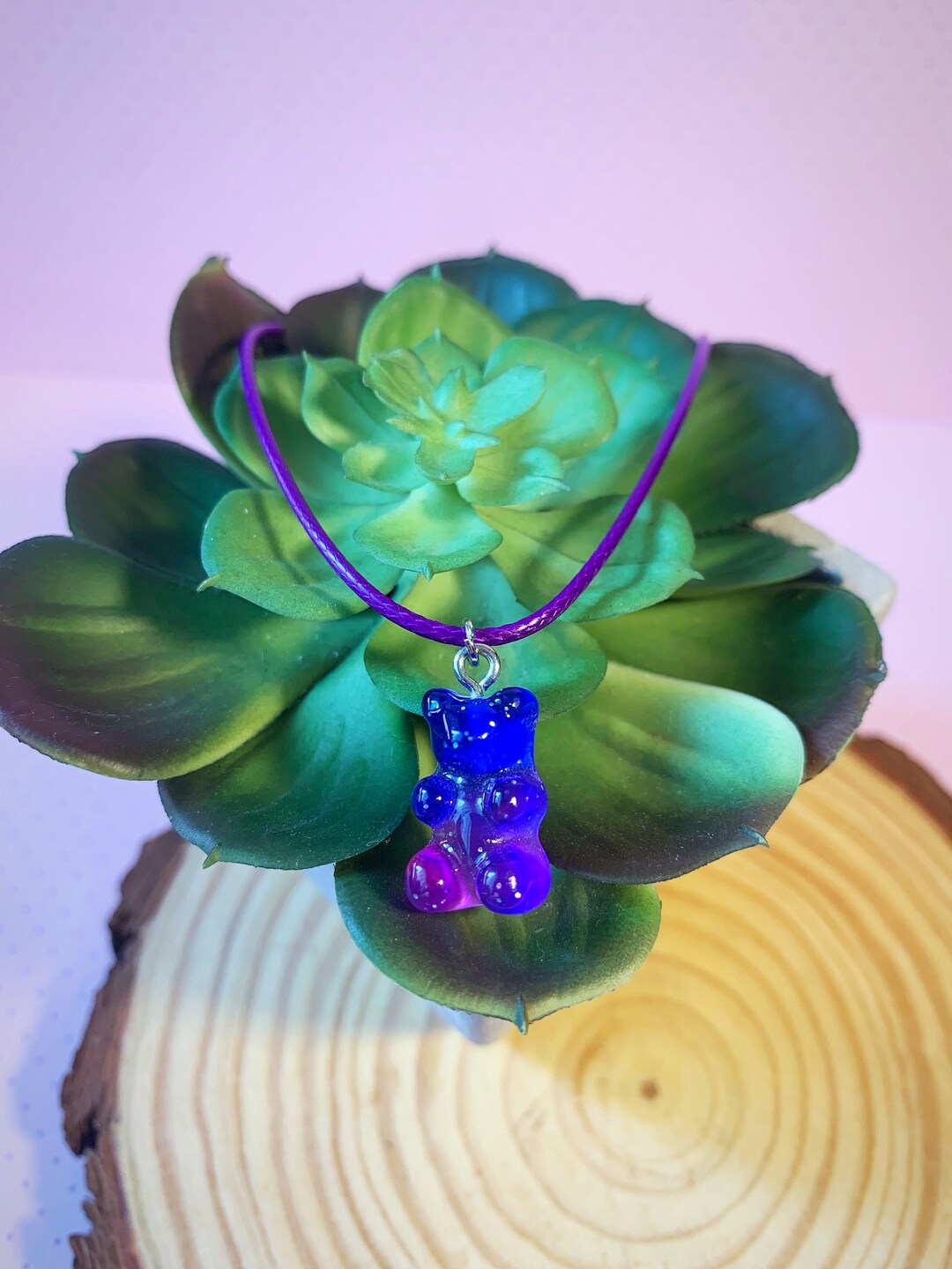 Teddy Bear Sweet Bootlace Necklace- Kawaii Gummy Purple Grape Cola ...
