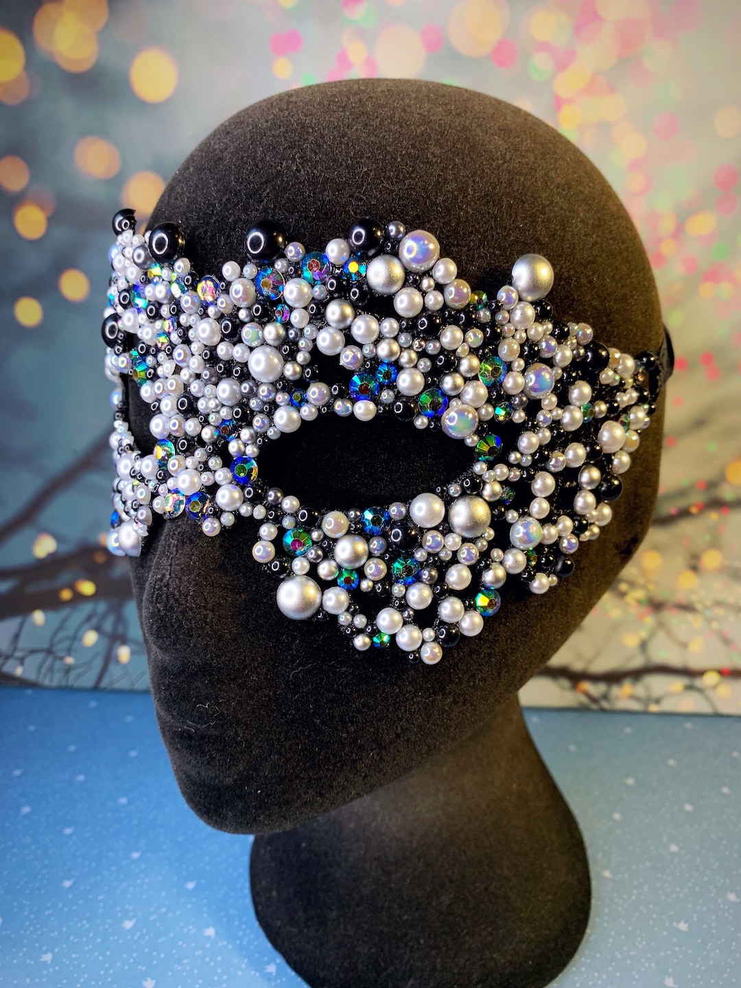Pearl Crystal Masquerade Mask Mermaid Princess Turquoise Green Silver ...