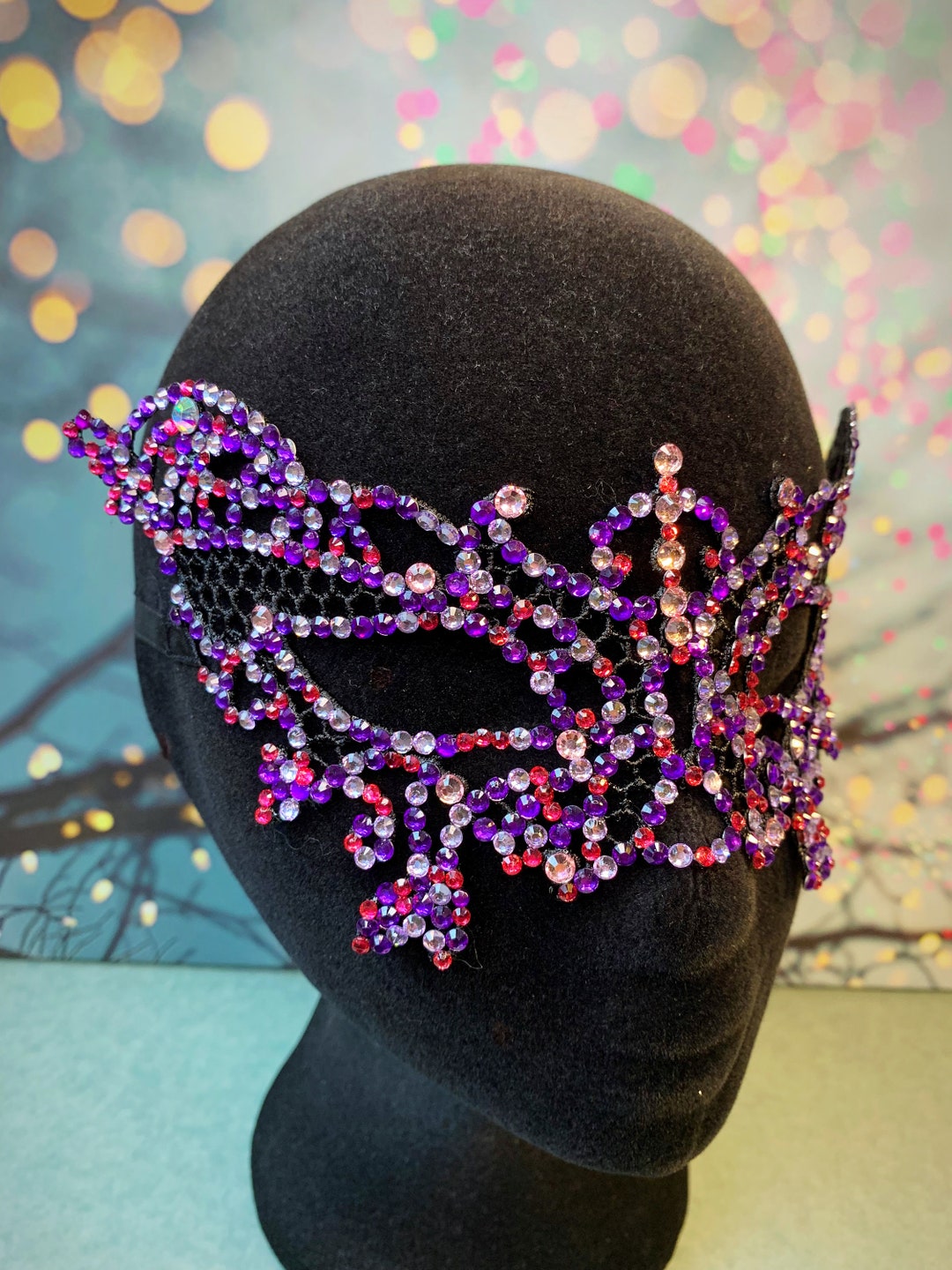 Crystal Pearl Butterfly Masquerade Mask Rainbow Purple Pink Green AB ...
