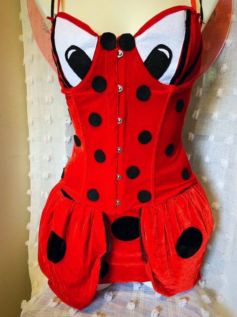 Ladybug Ladybird Costume 5 Piece Skirt Corset Wings Mask Fascinator ...