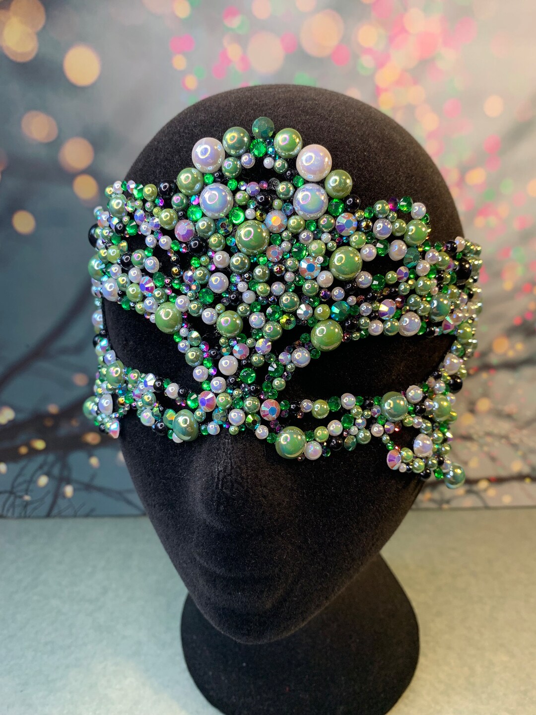 Masquerade Mask 1920's Art Deco Purple Green Pearl Fancy Dress Costume ...
