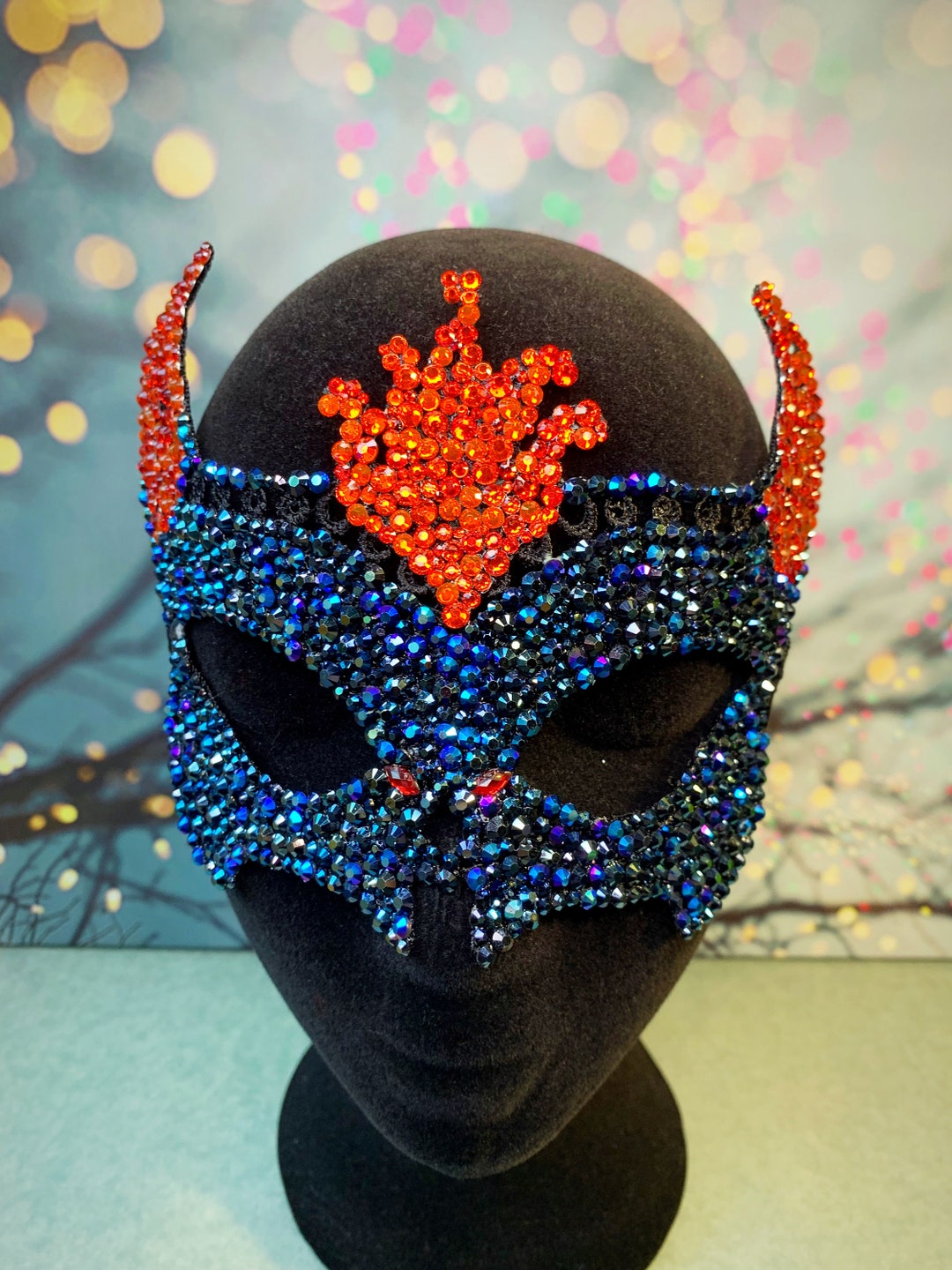 Devil Masquerade Mask - Horny Demon Gem Crystals Black AB Red ...
