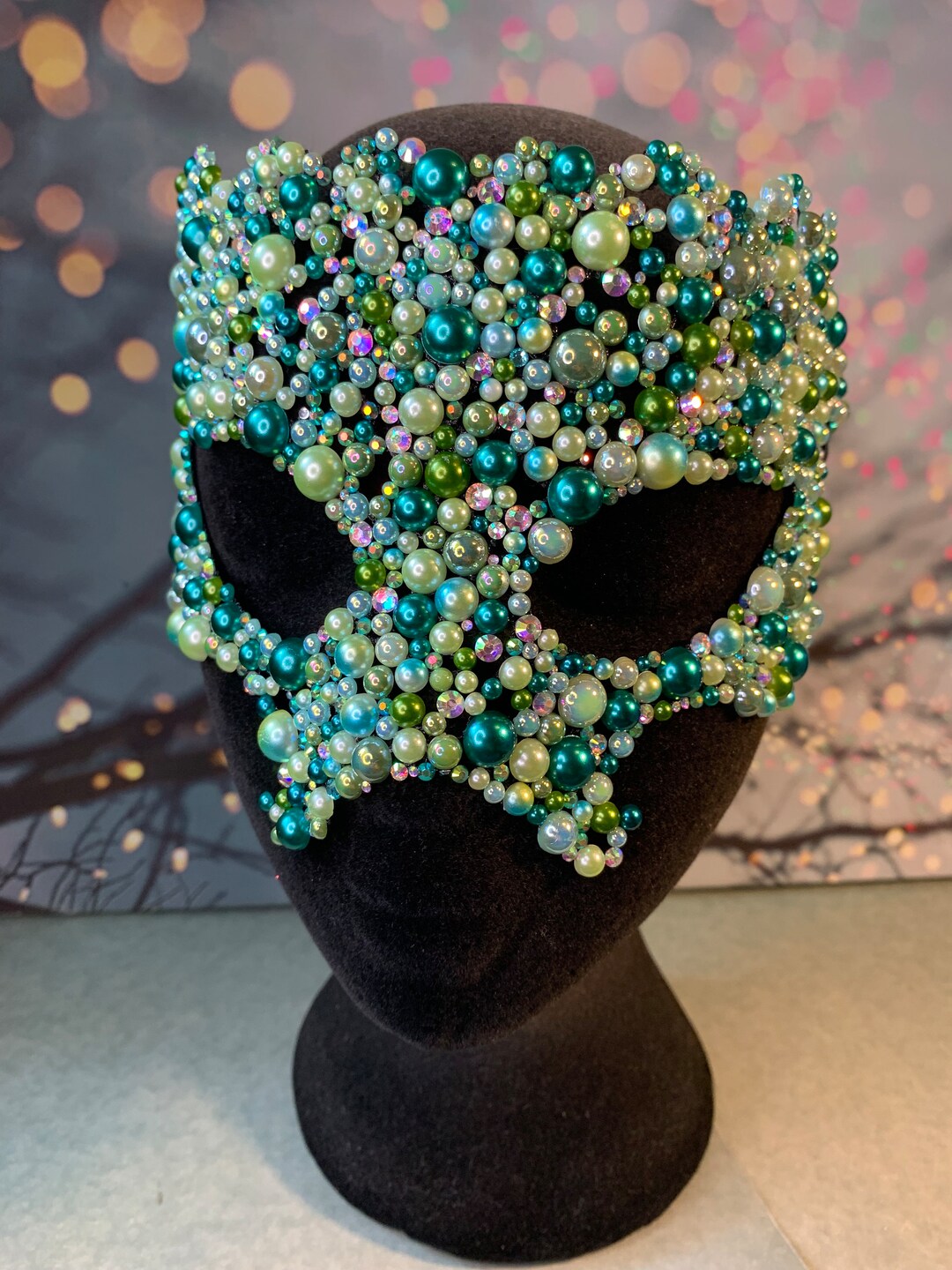 Snake Masquerade Mask - Green Crystal Pearl Slytherin Reptile Queen ...