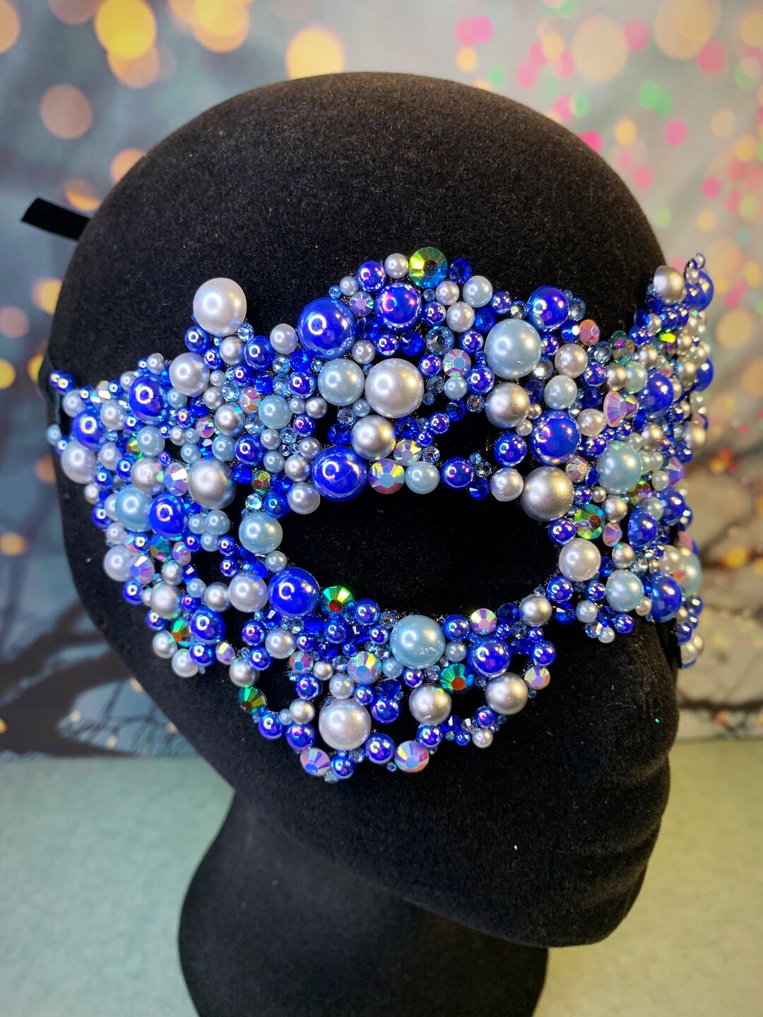 Masquerade Mask - Mermaid Princess Pearl & Crystal - Blue Silver Purple ...