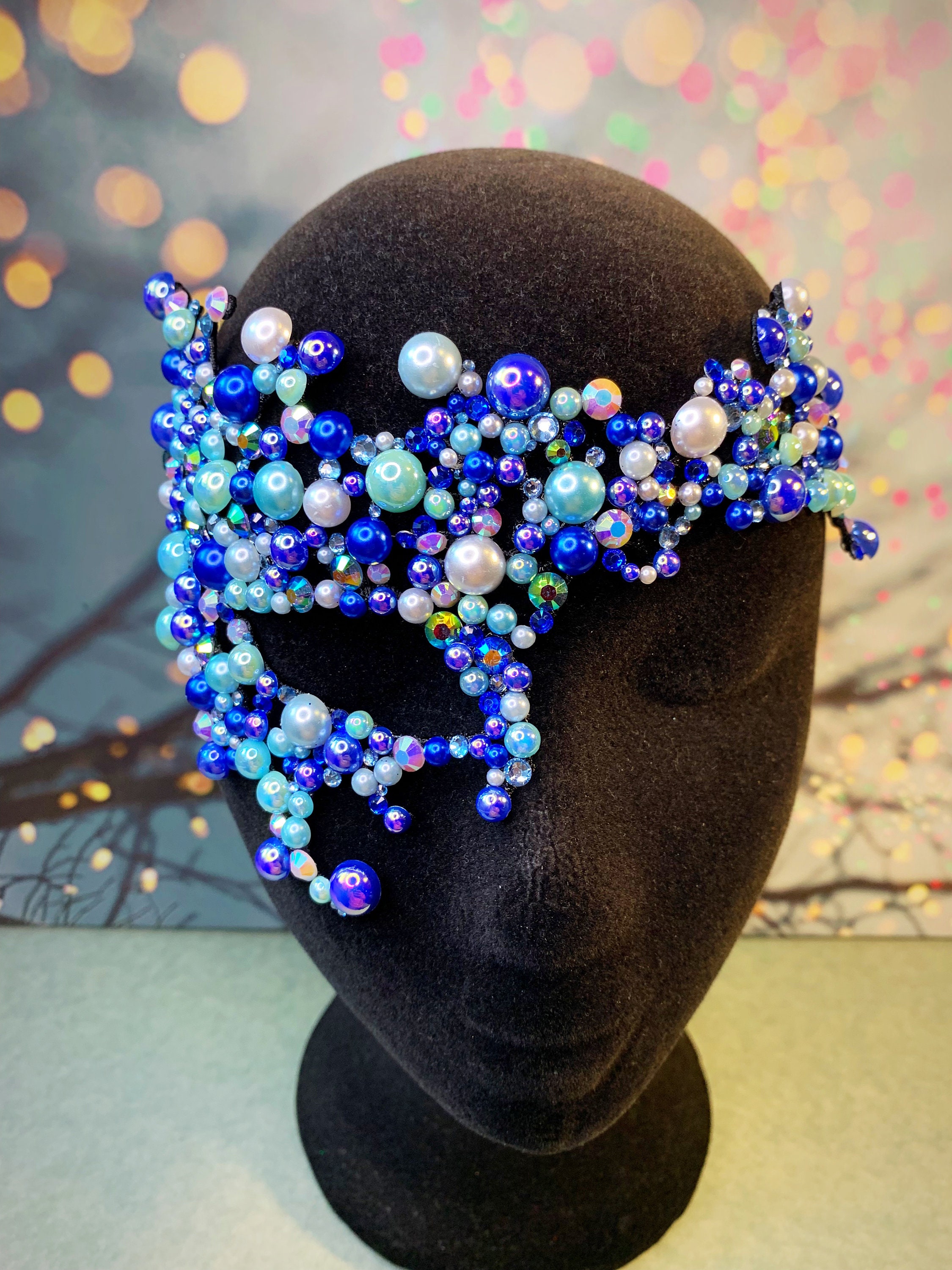 Pirate Phantom Masquerade Mask Silver Pearl Blue Black Iridescent ...