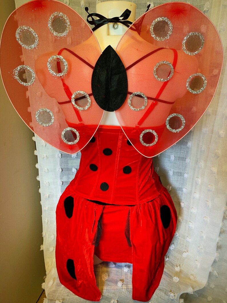 Ladybug Ladybird Costume 5 Piece Skirt Corset Wings Mask Fascinator ...